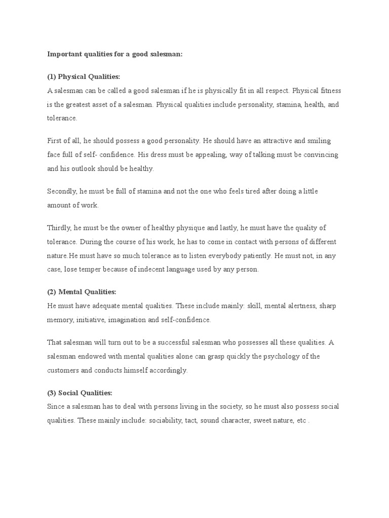 Essential Qualities of a Good Salesman | PDF | Sales | Mind