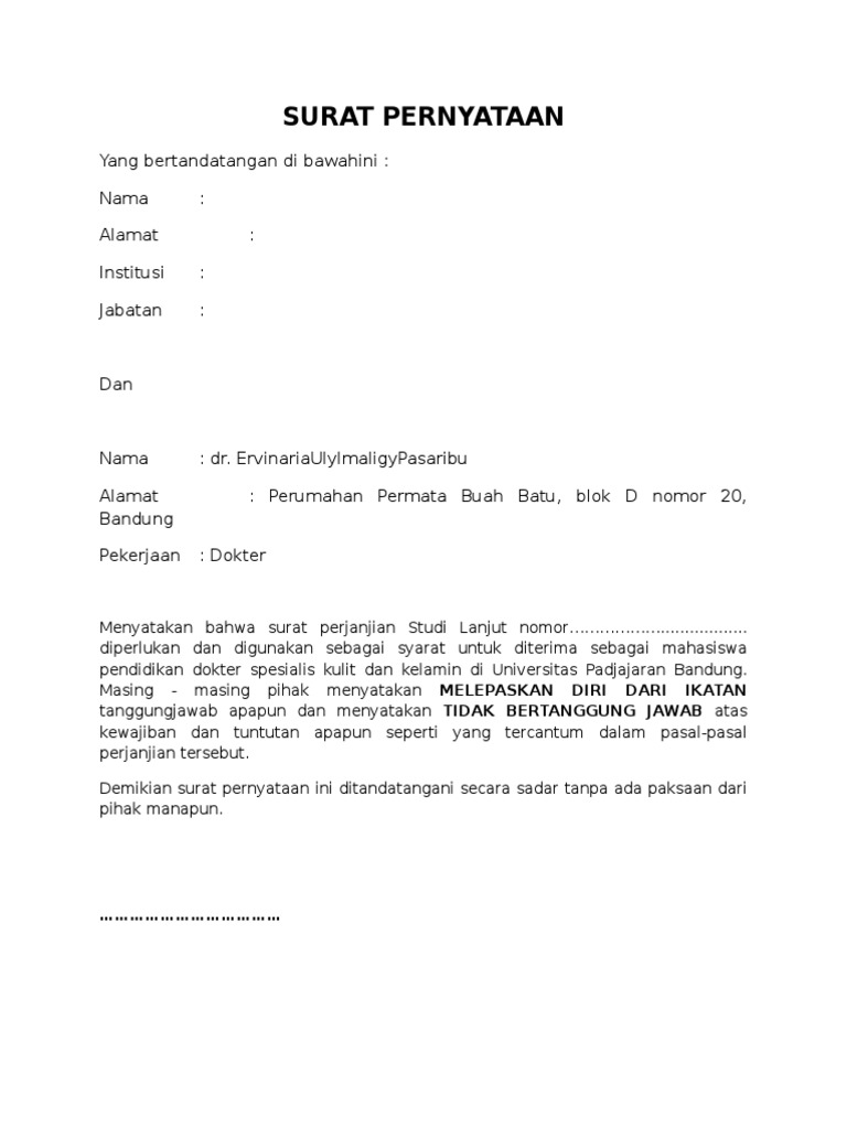 Surat Pernyataan Lepas Tanggung Jawab | PDF Surat Pernyataan Lepas Tanggung Jawab | PDF