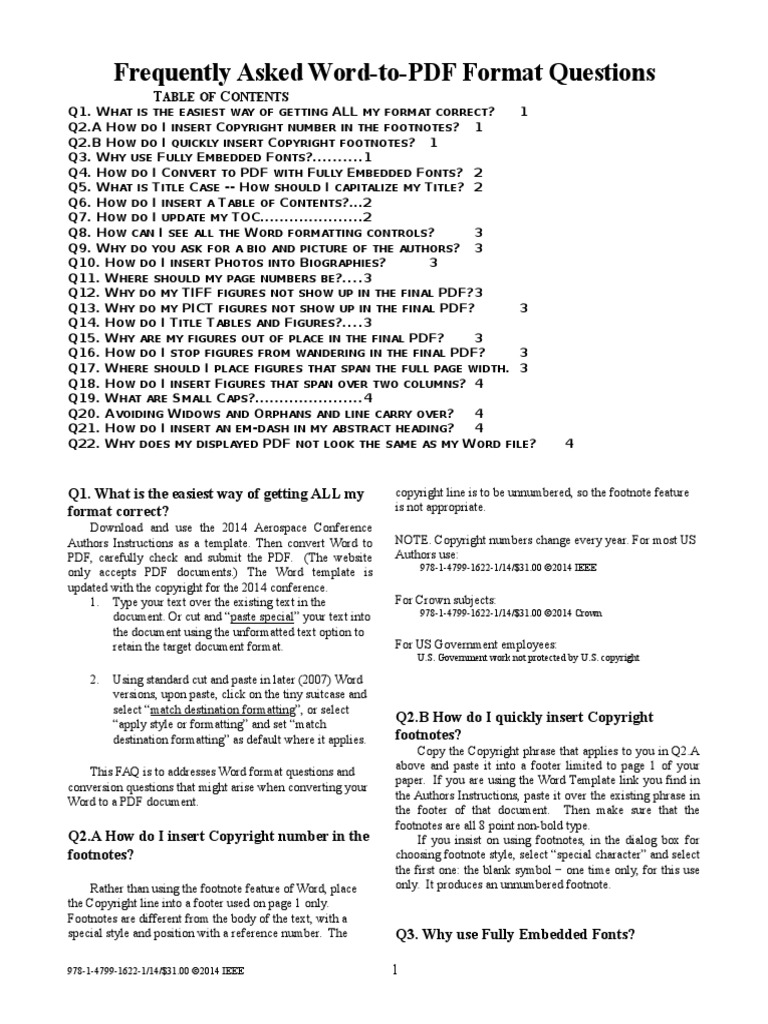 Frequently Asked Word-to-PDF Format Questions: Able OF Ontents | PDF ...
