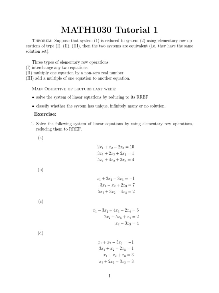 Math 1030 Tutorial 1 | PDF
