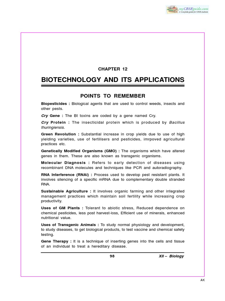 12 Biology ImpQ CH12 Biotechnology and Its Applications | PDF | Rna ...