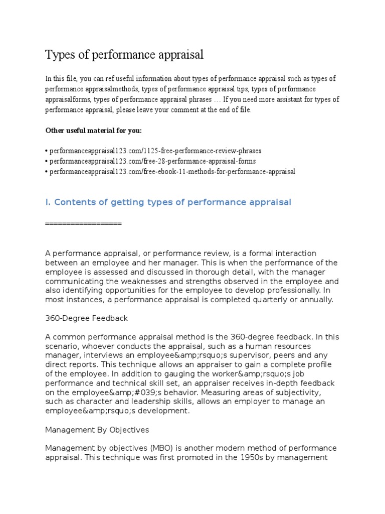 Types of Performance Appraisal | PDF | Performance Appraisal | Employment