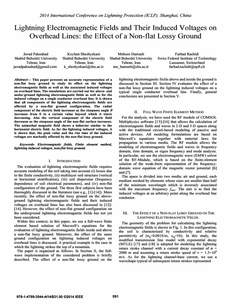 Lightning Electromagnetic Fields and Their Induced Voltages On Overhead Lines: The Effect of A ...