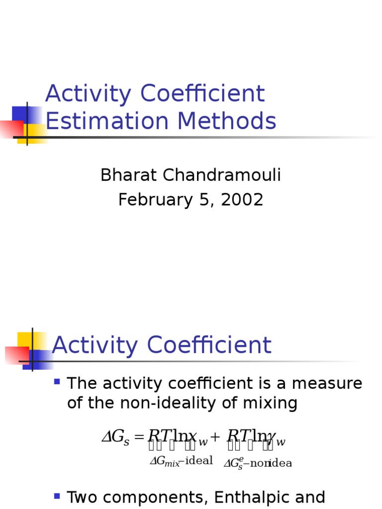 Activity Coefficient Estimation Methods | PDF | Mathematical Physics ...