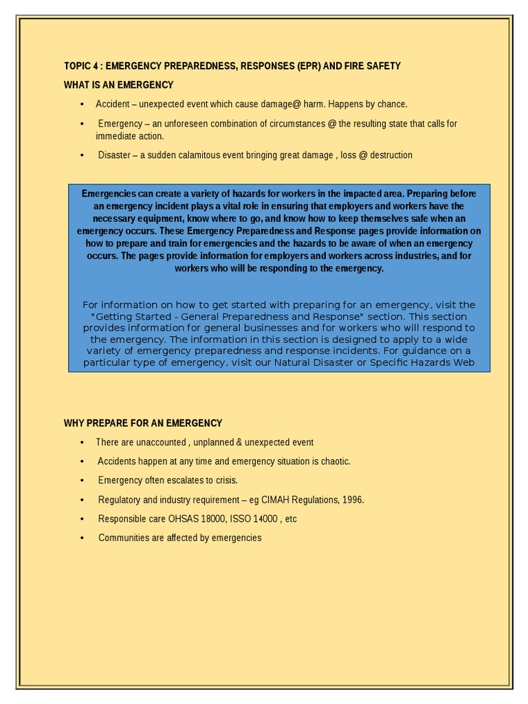 Topic 4 - Emergency Preparedness, Responses (Epr) and Fire Safety | PDF ...