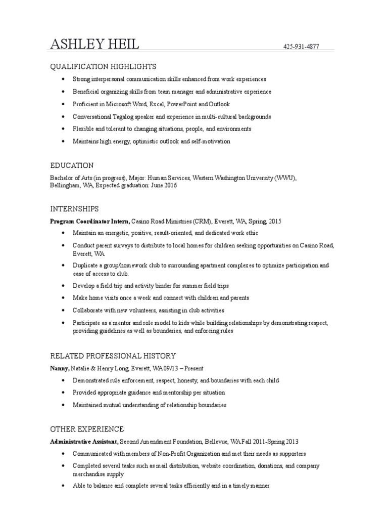Ashley Heil: Human Services Resume | PDF
