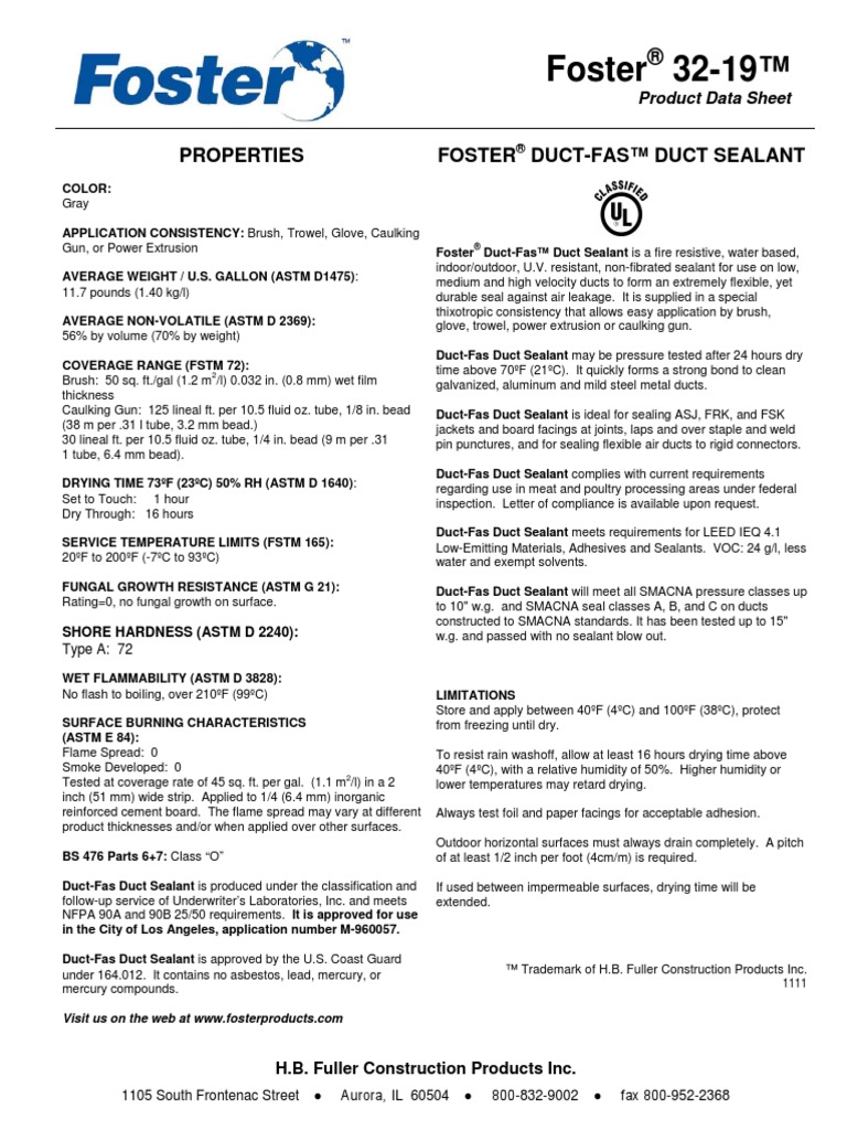 Foster 32-19™: Properties Foster Duct-Fas™ Duct Sealant | Download Free ...