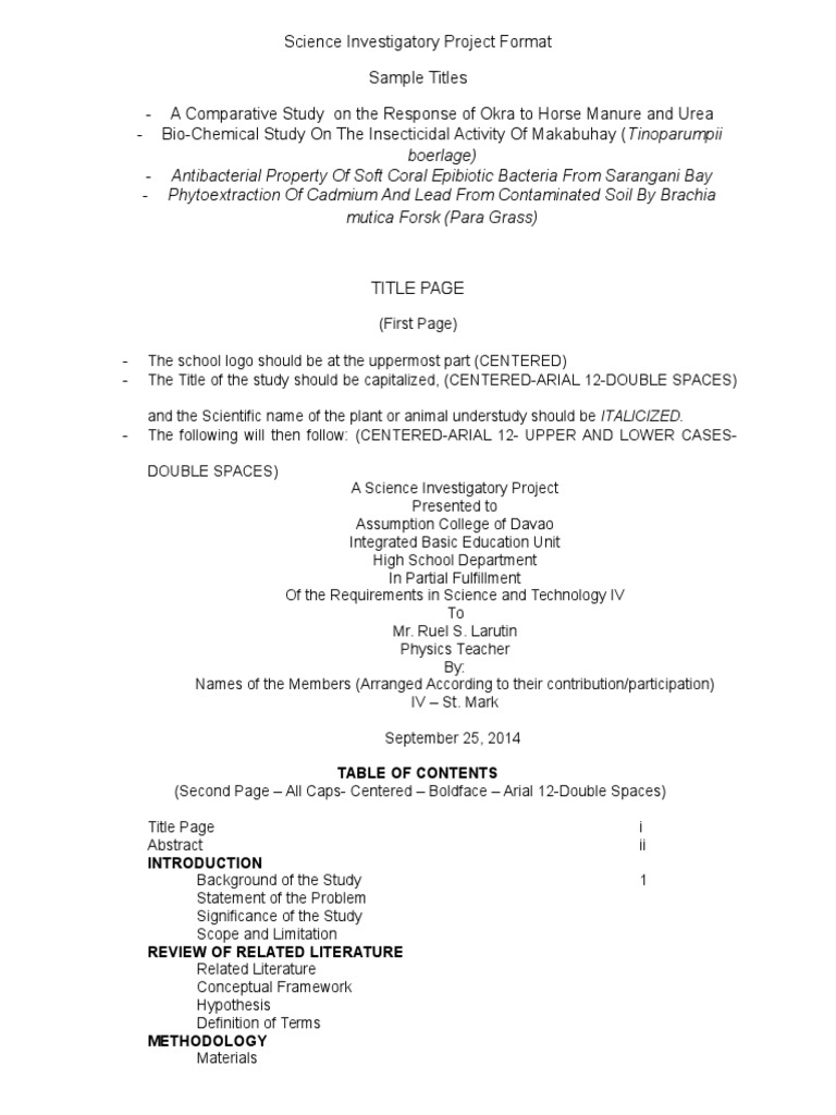 Science Investigatory Project Format (1) | Citation | Nature