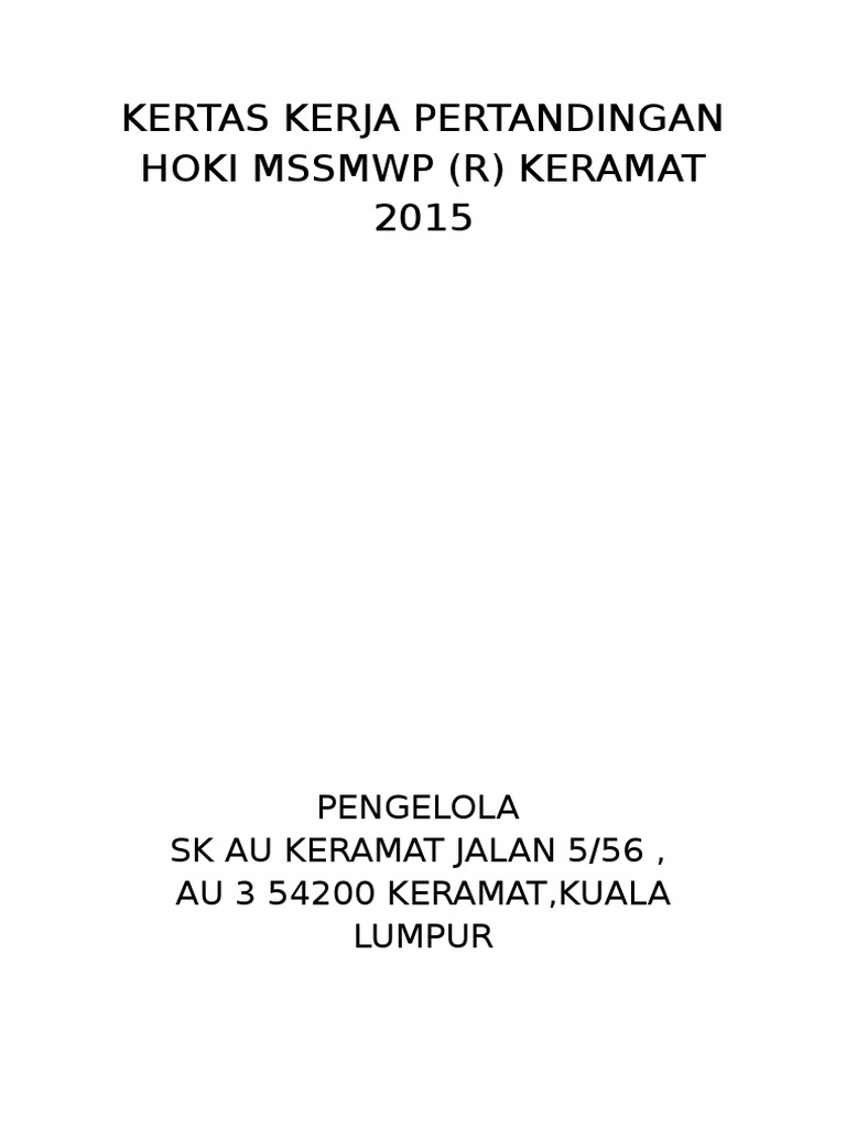 Kertas Kerja Pertandingan Hoki MSSMWP | PDF