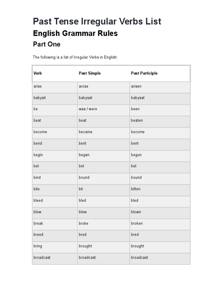 Irregular Verbs Past Tense Guide | PDF | Linguistic Typology | Language ...