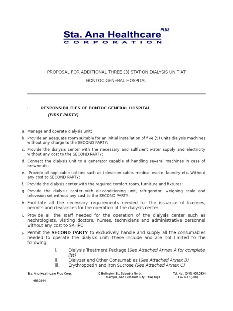 Proposal For Bontoc General Hospital | PDF | Hemodialysis | Contractual ...