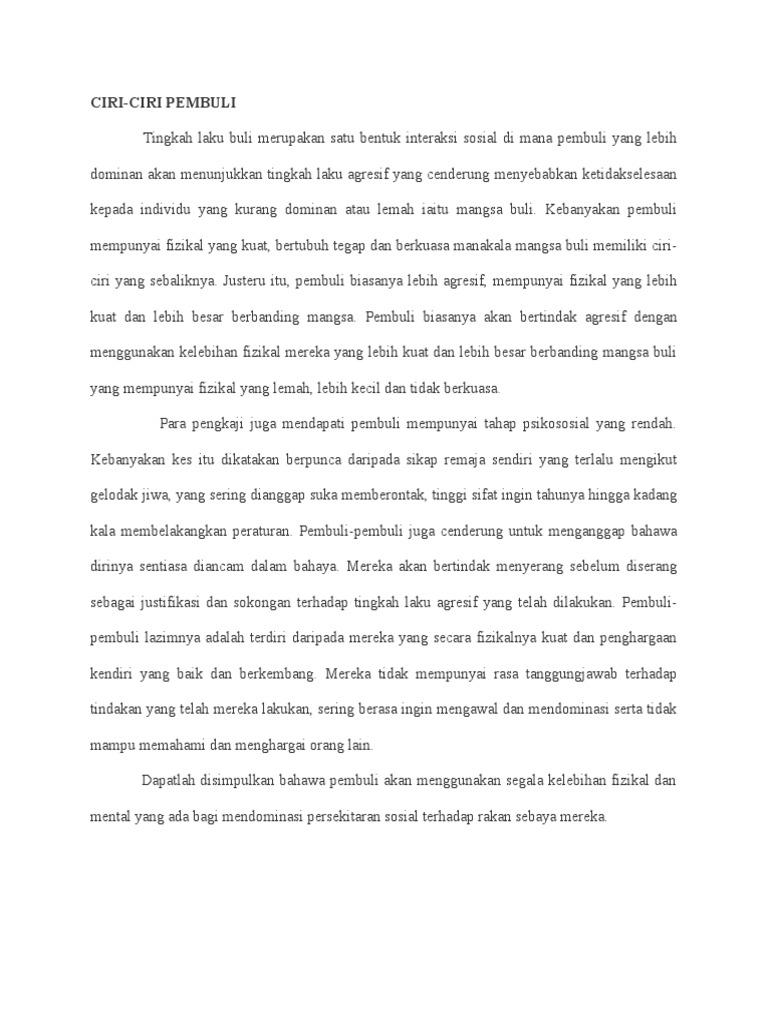 Ciri Ciri Pembuli | PDF