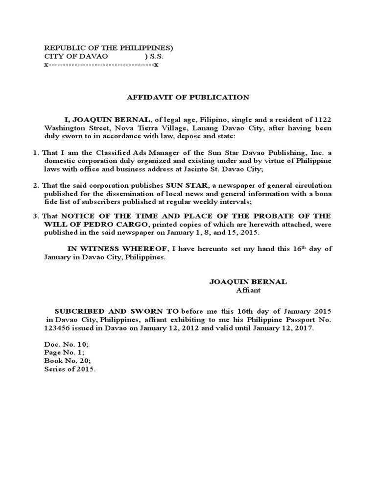 Affidavit of Publication (Practice Court) | PDF