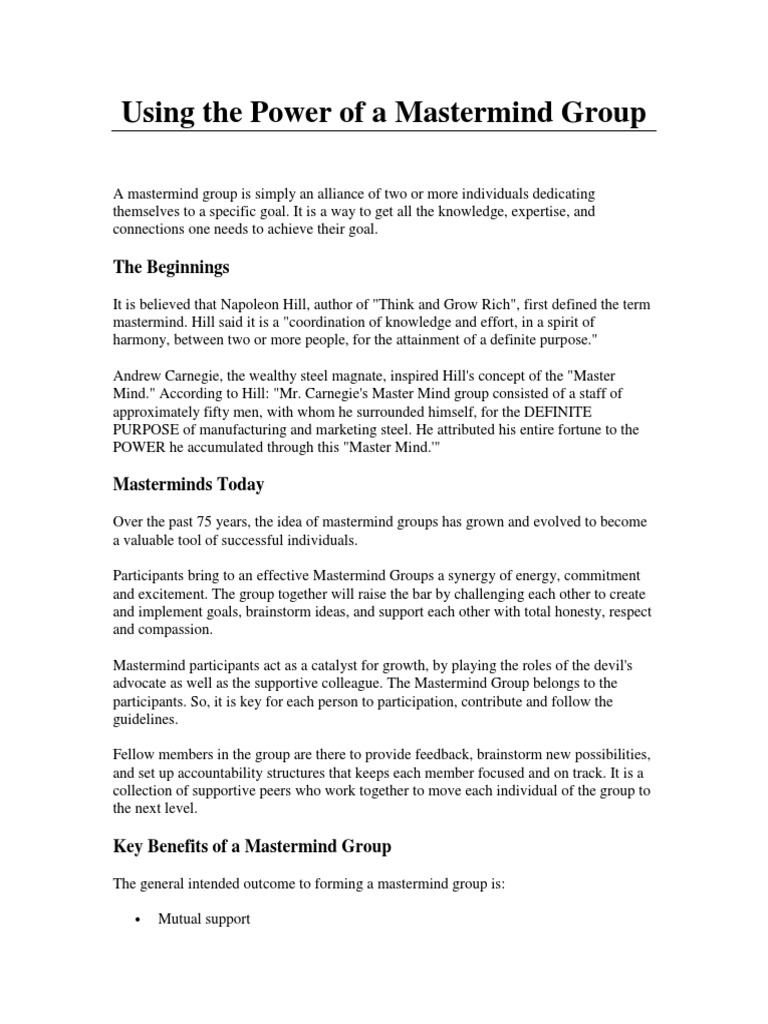 Mastermind Groups: Unlocking Success Together | PDF | Expert ...