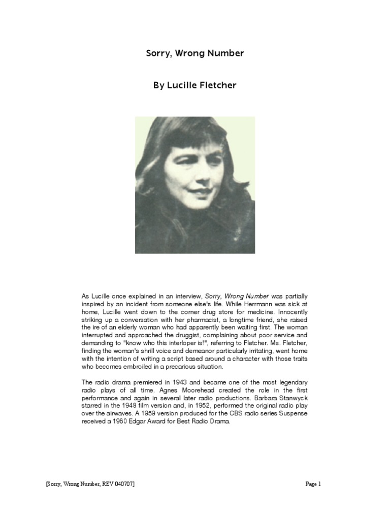 Sorry Wrong Number by Lucille Fletcher | Leisure