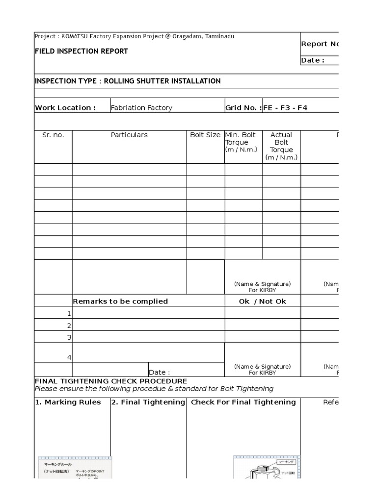 Inspection Checklist-Rolling Shutter | PDF | Manufactured Goods ...