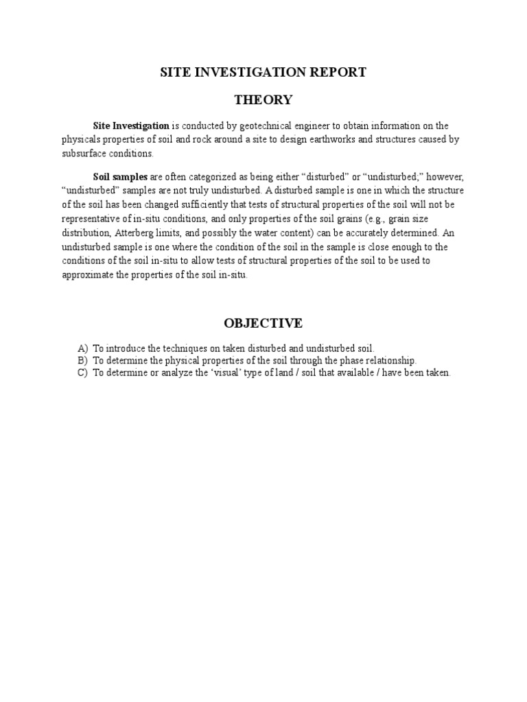 Example SITE INVESTIGATION REPORT | PDF | Nature | Science