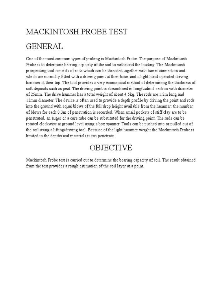Example MACKINTOSH PROBE TEST | PDF | Soil | Nature