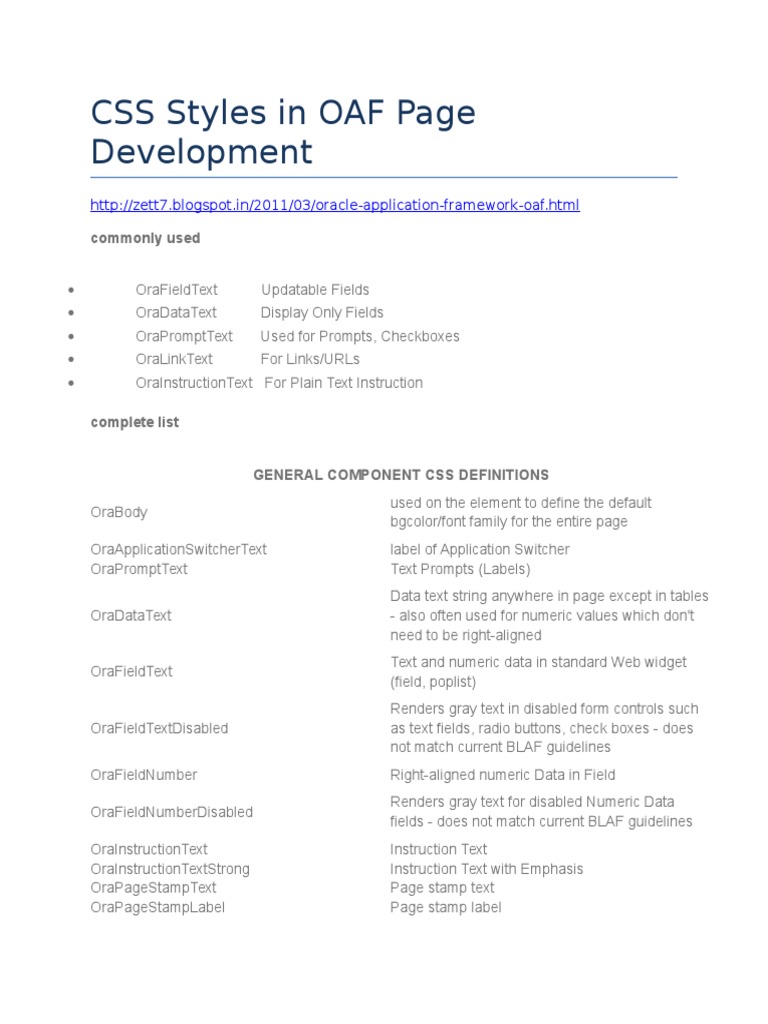 CSS Styles in OAF Page Development | PDF | Html Element | Cascading ...