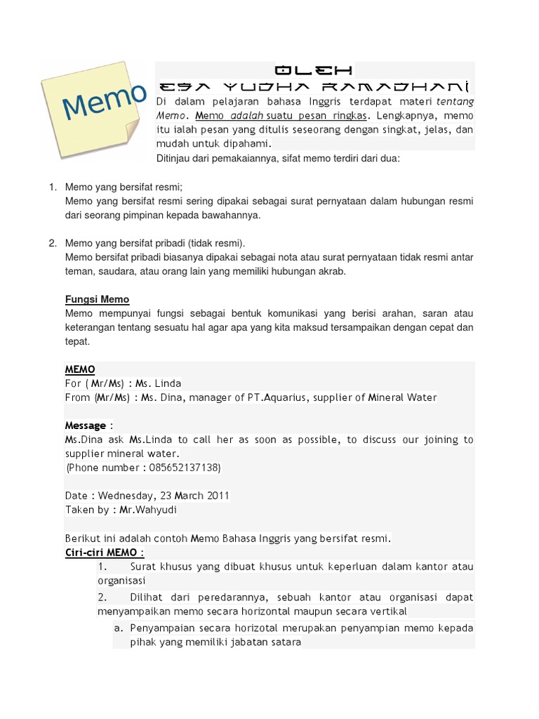 Memo (English / Inggris) | PDF | Seni & Disiplin Bahasa