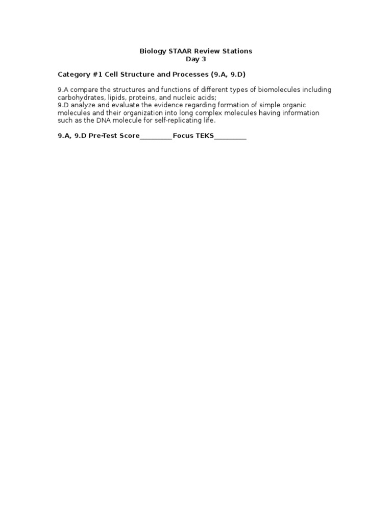 Biology Staar Review Stations Day 3 | PDF | Biomolecules | Proteins