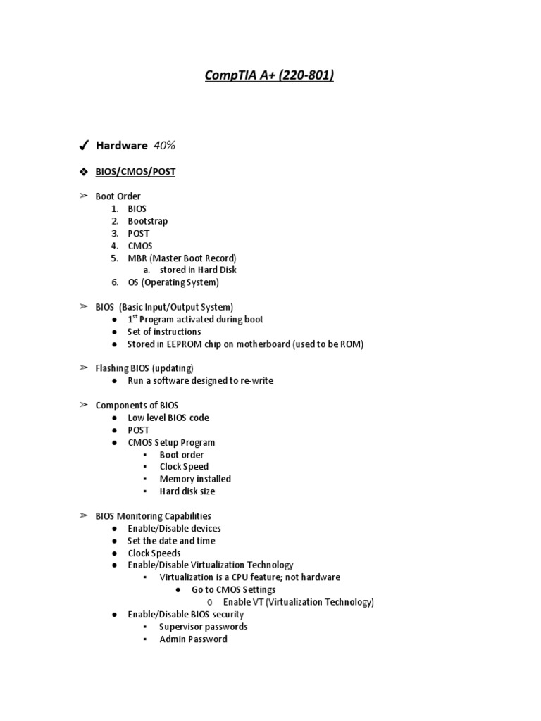 Notes - CompTIA A+ (220-801) PDF | PDF | Bios | Printer (Computing)
