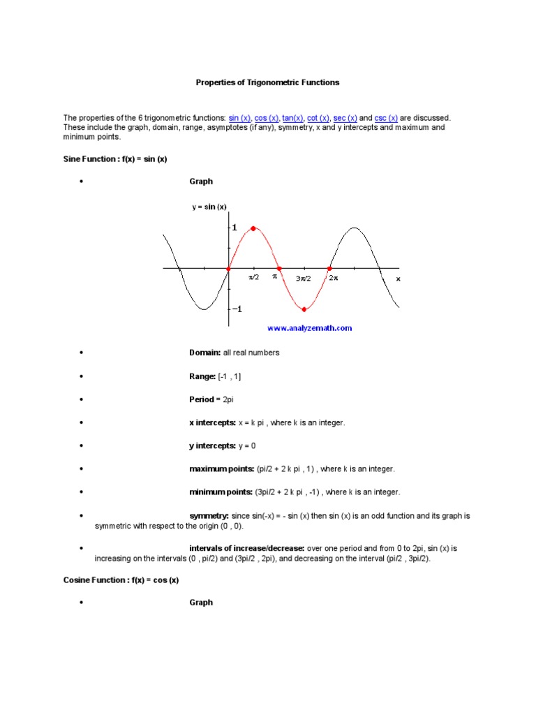 Properties of Trigonometric Functions | PDF | Trigonometric Functions ...