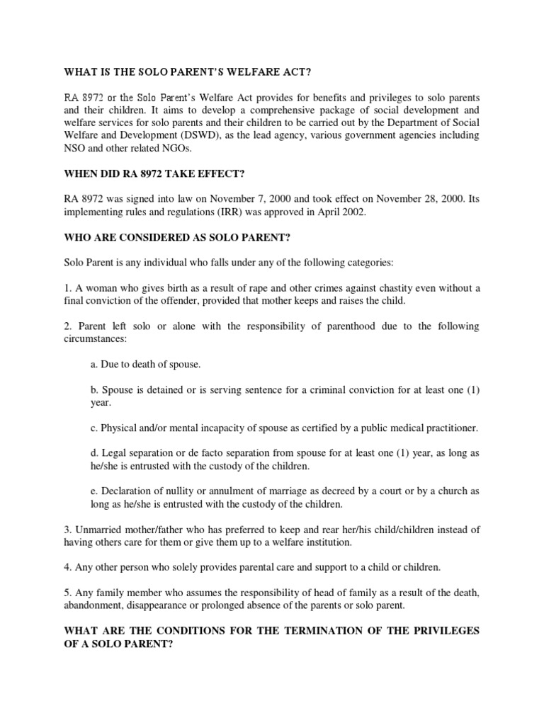 What Is The Solo Parent | PDF | Parental Leave | Identity Document