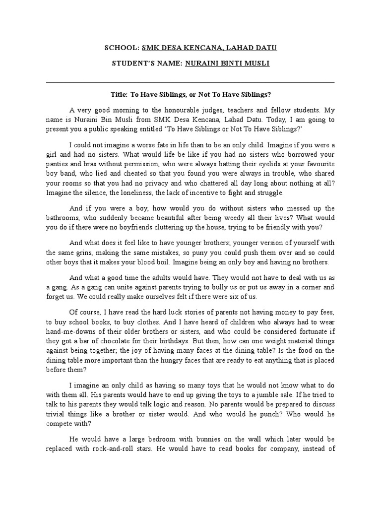 Public Speaking Script | PDF | Sibling