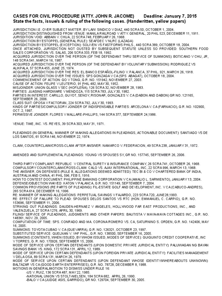Key Civil Procedure Cases Summary | PDF | Judiciaries | Government