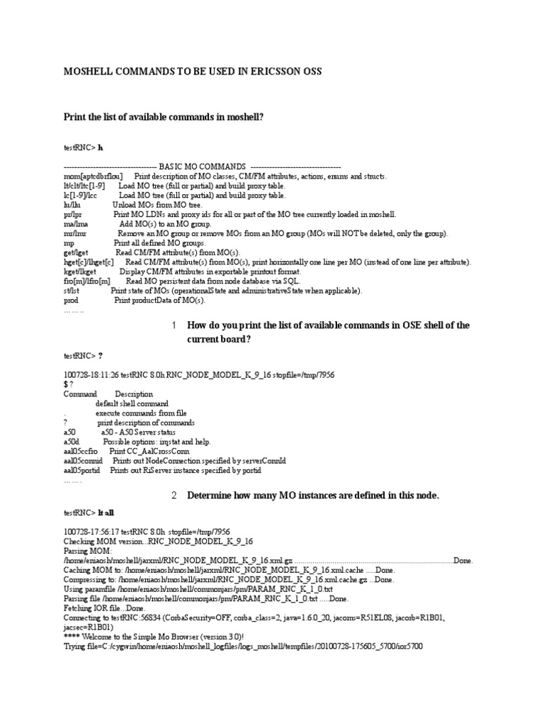 Moshell Amos Commands | PDF | Telecommunications | Computing