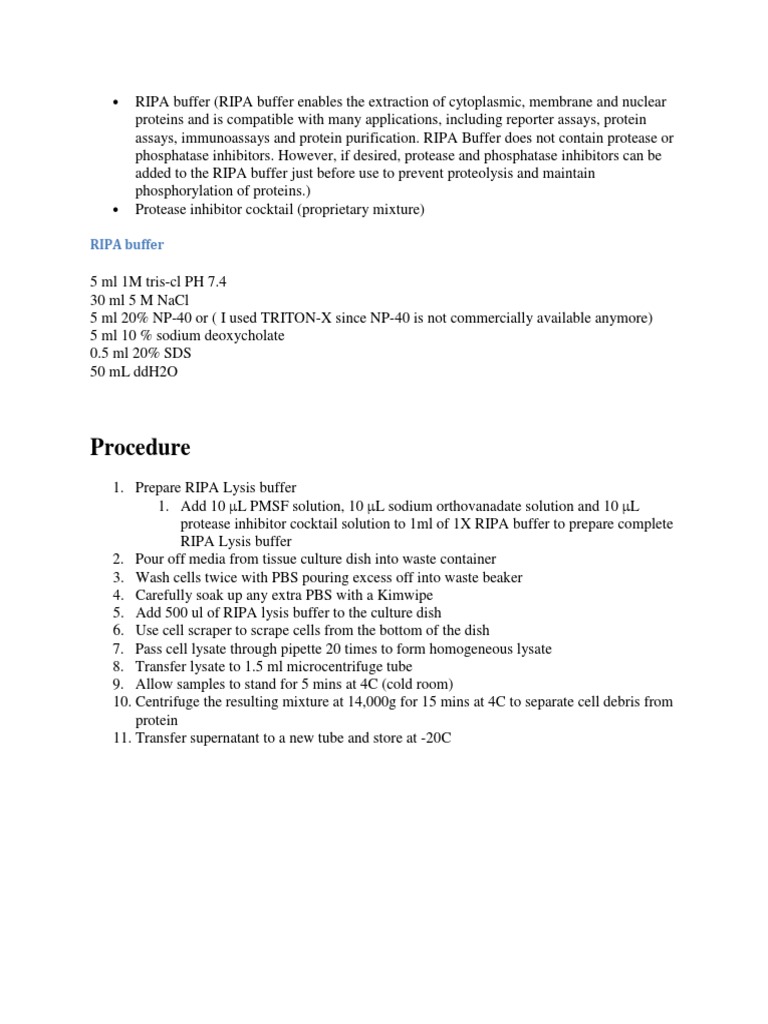 RIPA Buffer Preparation and Protocol | PDF | Self-Improvement | Science ...