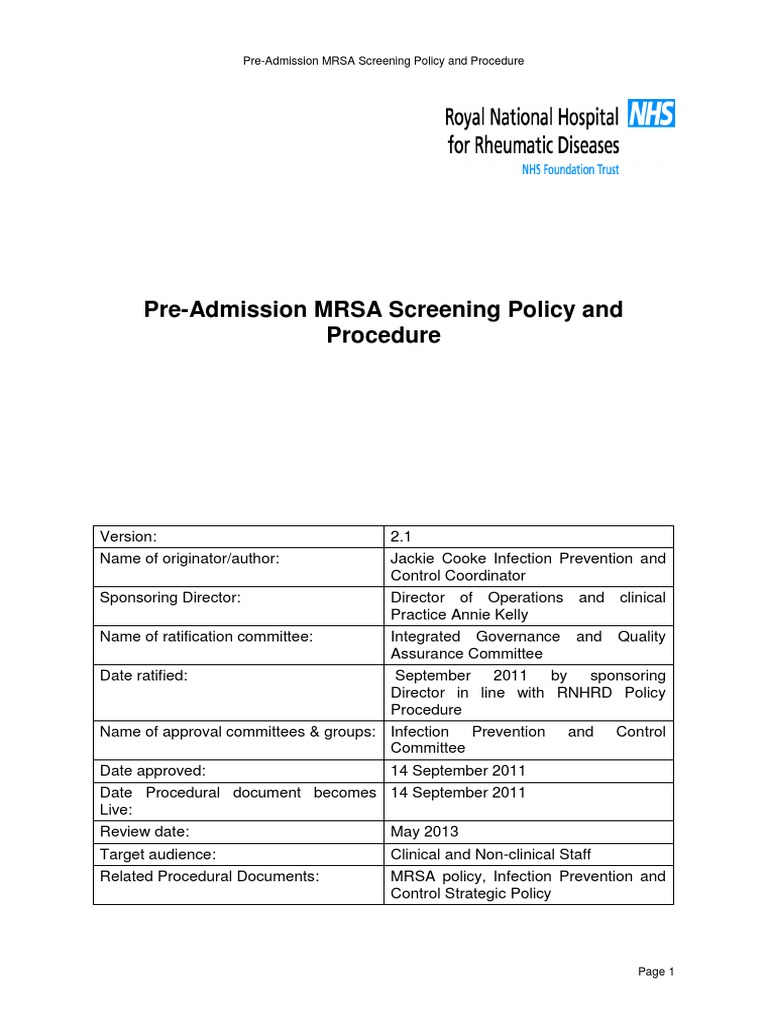 MRSA Pre-screening | Methicillin Resistant Staphylococcus Aureus | Patient