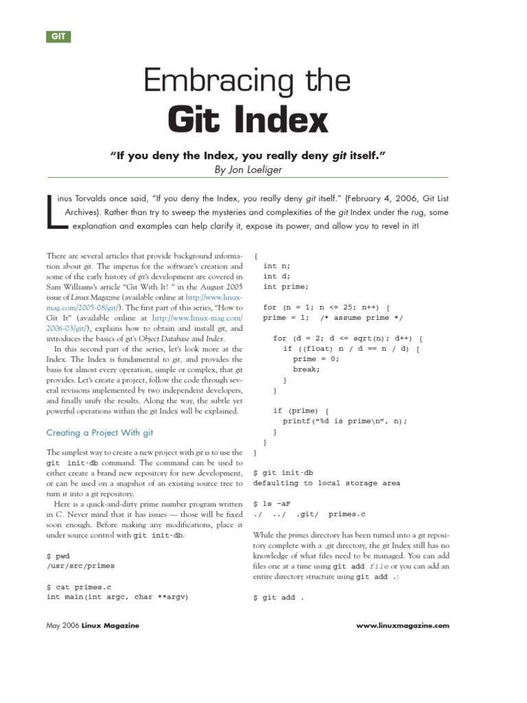 Embrace The Git Index | PDF | Version Control | Computer Programming