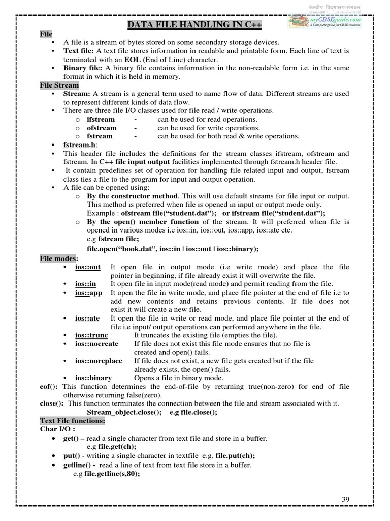 12 Computer Science Notes CH03 Data File Handling | PDF | Pointer ...