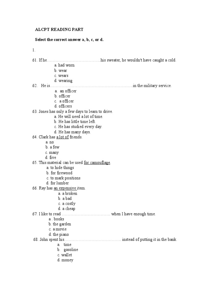 ALCPT Reading Part-1 | PDF | Ellipsis | Airplane