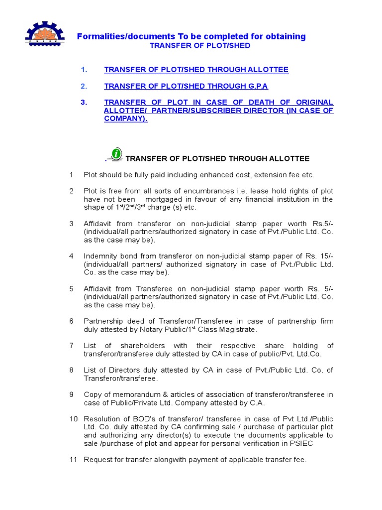 Formalities for Transfer of Plot | Affidavit | Notary Public