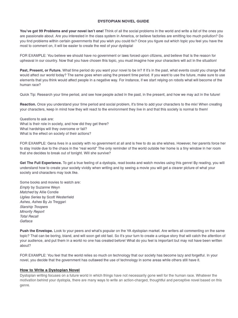 Dystopian Novel Guide | PDF | Dystopia | Utopian And Dystopian Fiction