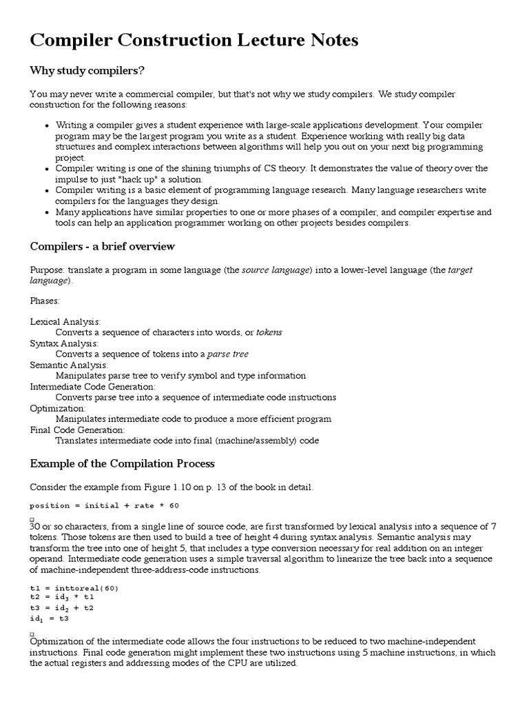 Compiler Construction Notes | PDF | Parsing | Compiler