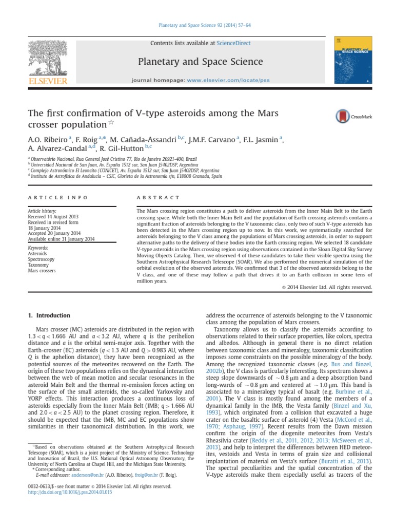 The First Confirmation of V-Type Asteroids Among The Mars Crosser ...