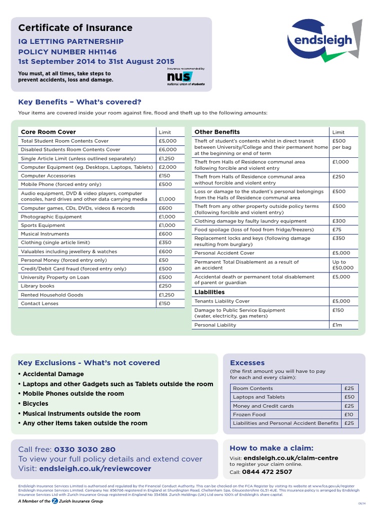 Endsleigh Student Contents Insurance Summary | PDF | Laptop | Insurance