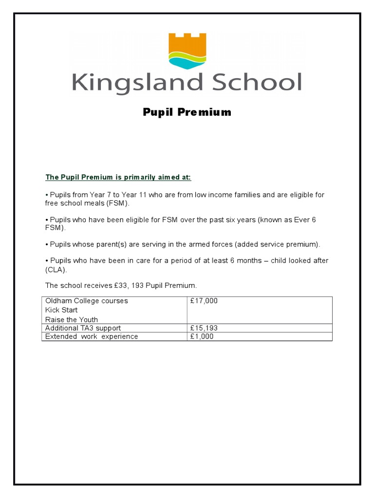 Pupil Premium Support Overview | PDF