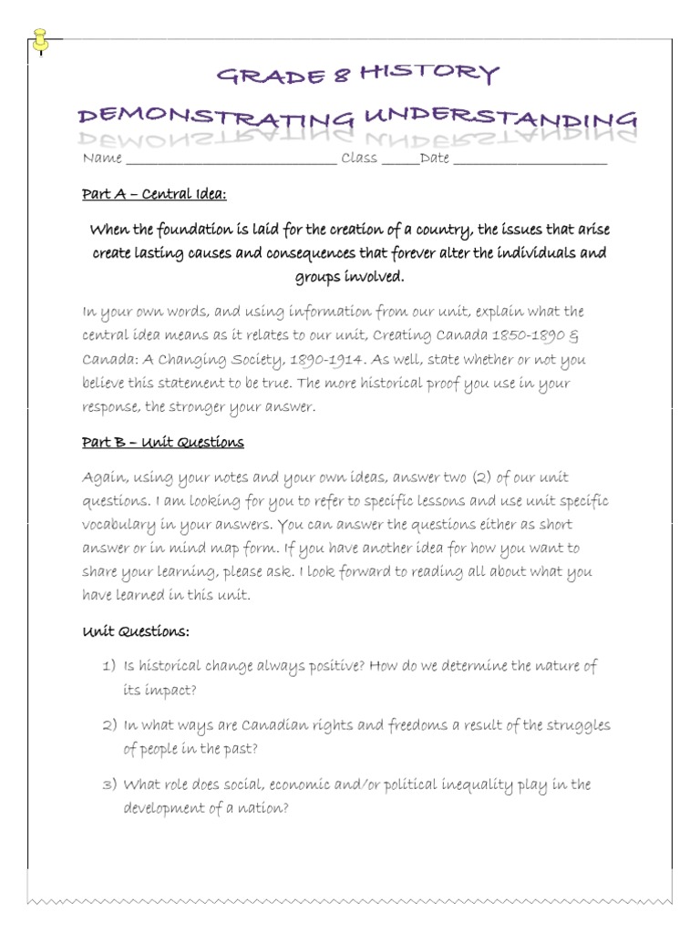 Grade 8 History Assessment: Canada 1850-1914 | PDF | Educational ...