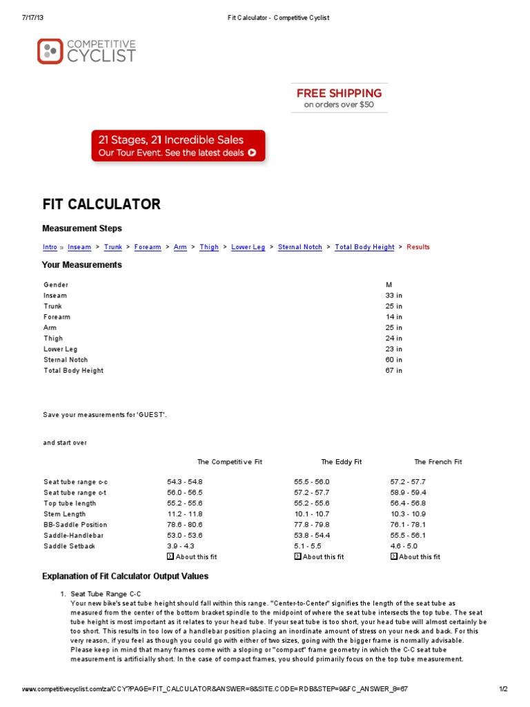Fit Calculator - Competitive Cyclist | PDF | Human Powered Vehicles ...