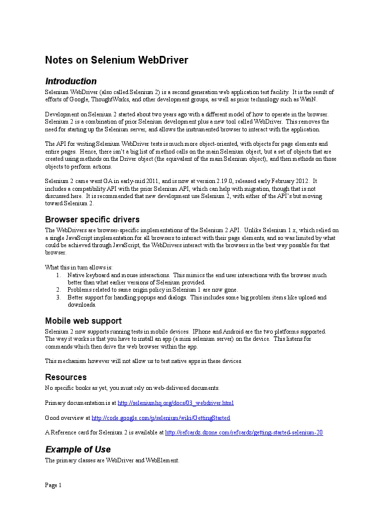 Selenium WebDriver Notes | PDF | Selenium (Software) | Programming ...