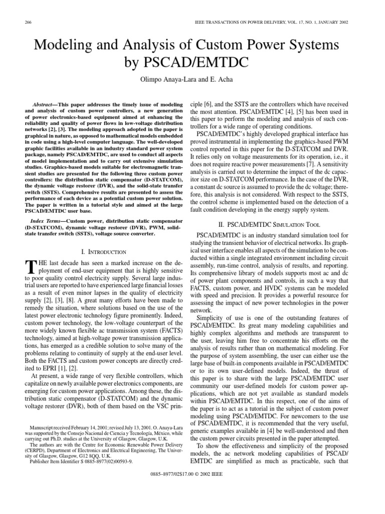 Modeling and Analysis of Custom Power Systems by PSCAD-EMTDC | PDF | Ac ...