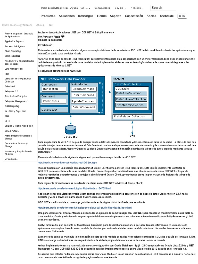 Implementando Aplicaciones .NET Con ODP | PDF | Consulta integrada de idiomas | Plataforma como ...