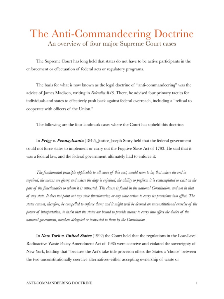 The Anti-Commandeering Doctrine: Legal Basis For States To Stop ... The Anti-Commandeering Doctrine: Legal Basis For States To Stop ...