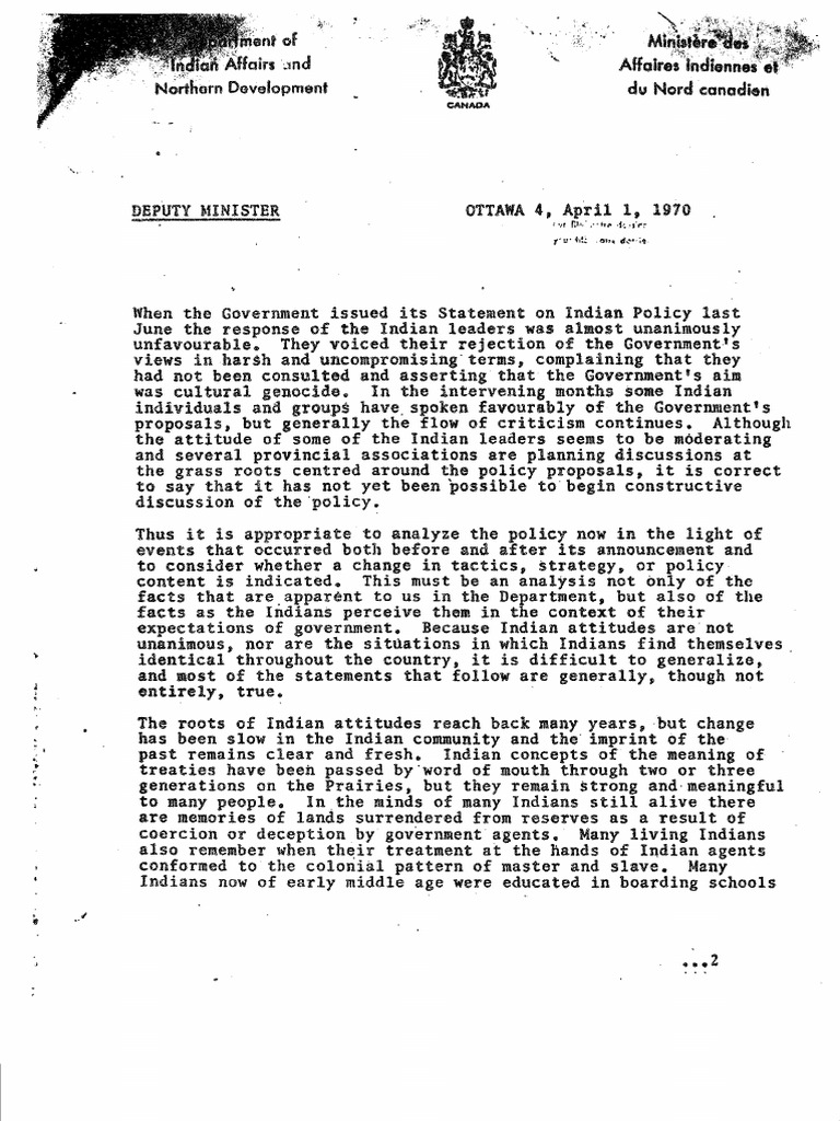 DIA Memo 1969 WP Long Term Apr 1 1970 | PDF | Citizenship | Canada