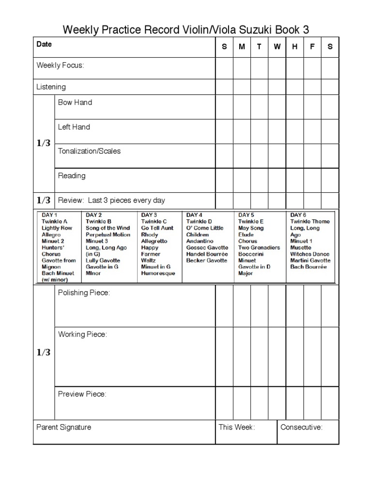 Practice Sheet Suzuki Violin Book 3 | PDF | Foreign Language Studies